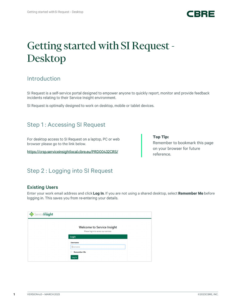 Getting Started With SI Request - Desktop | PDF