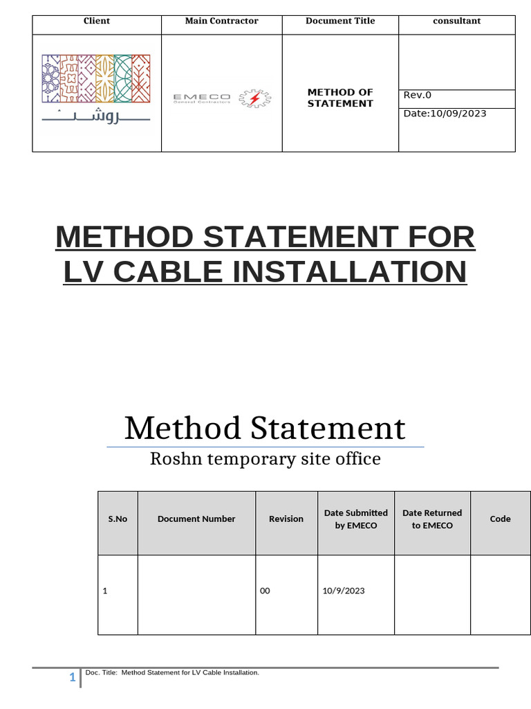 MOS For LV Cable Installation | PDF | Duct (Flow) | Safety
