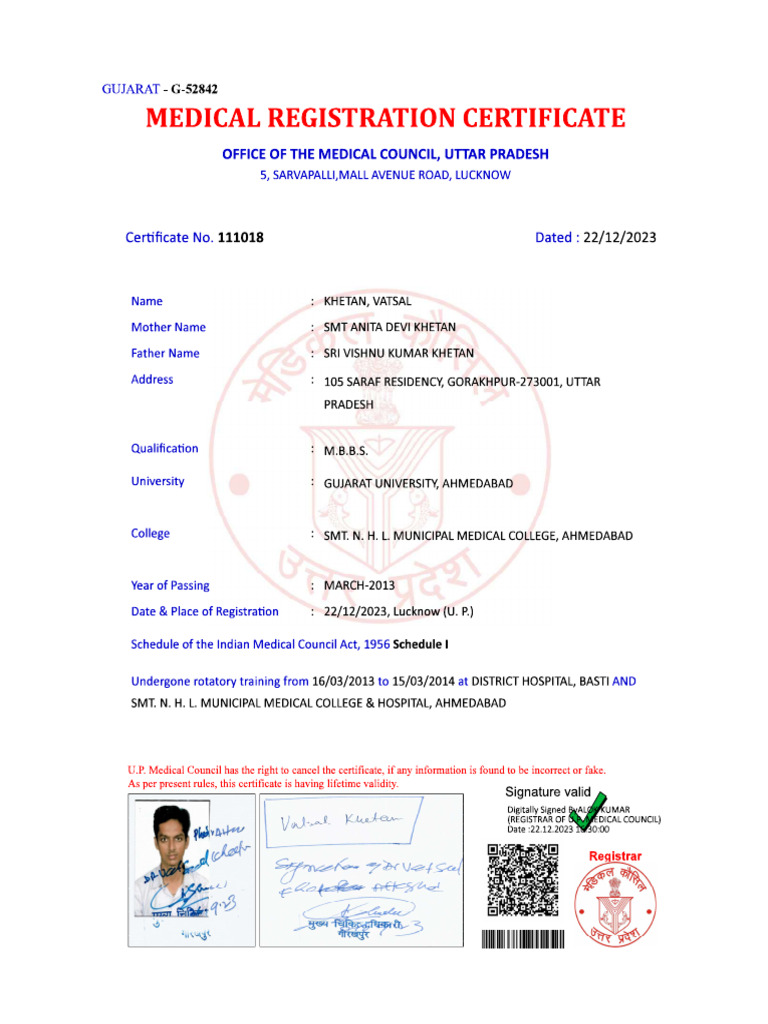 Vatsal UP Medical Council Registration | PDF