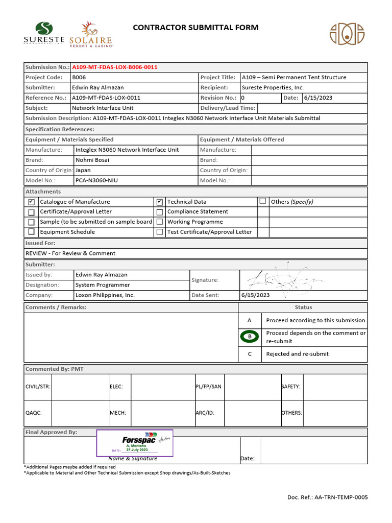 NIU Materials Submittal for A109 Project | PDF | Computer Network ...