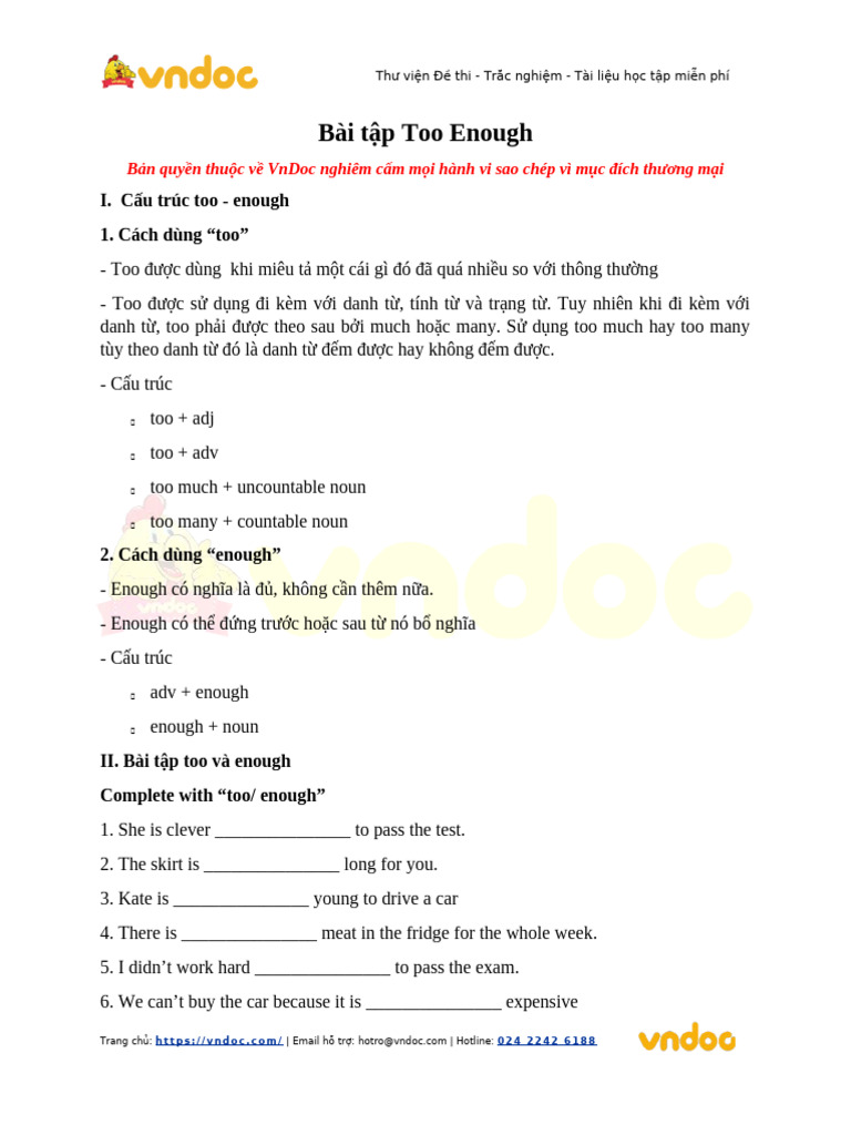 Bai Tap Too Enough | PDF