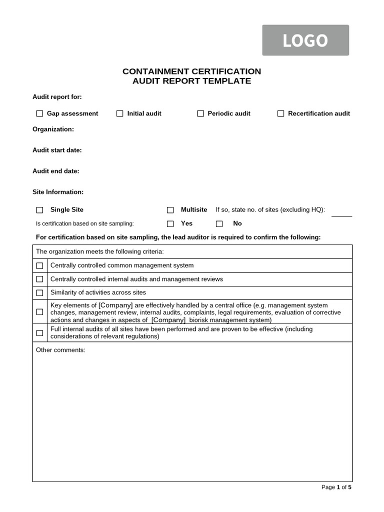 Containment Certification Sample Audit Report 3 | PDF | Audit | Auditor ...