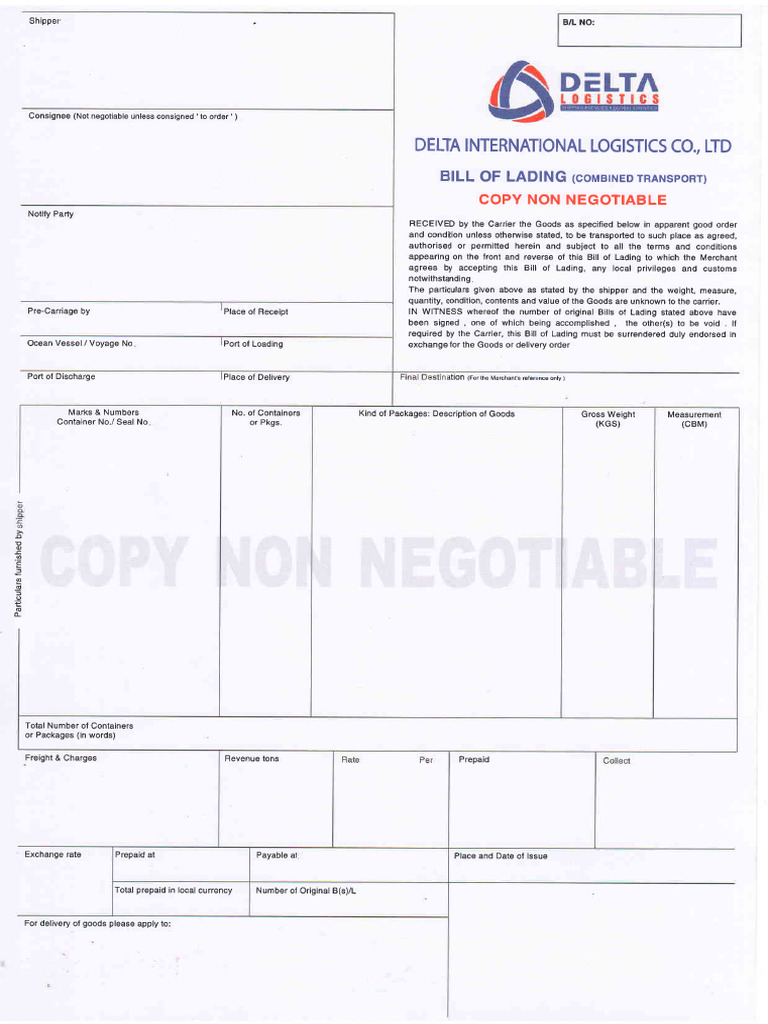 HBL Form | PDF | Cargo | Bill Of Lading