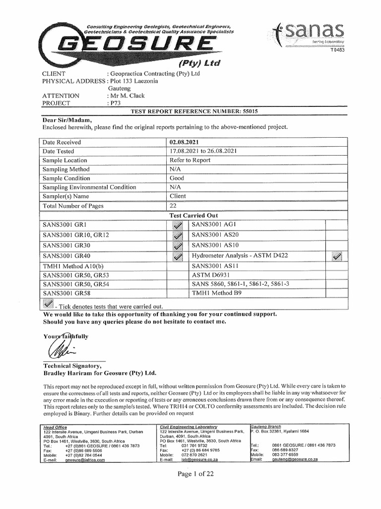 Appendix - Lab Results | PDF | Stress (Mechanics) | Soil Mechanics
