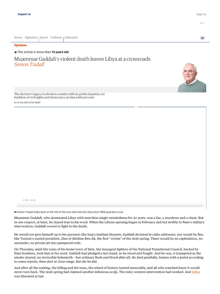 Muammar Gaddafi's Violent Death Leaves Libya at A Crossroads - Simon ...