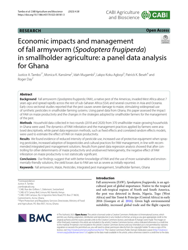 Economic Impact of Fall Armyworm in Ghana | PDF | Agriculture ...