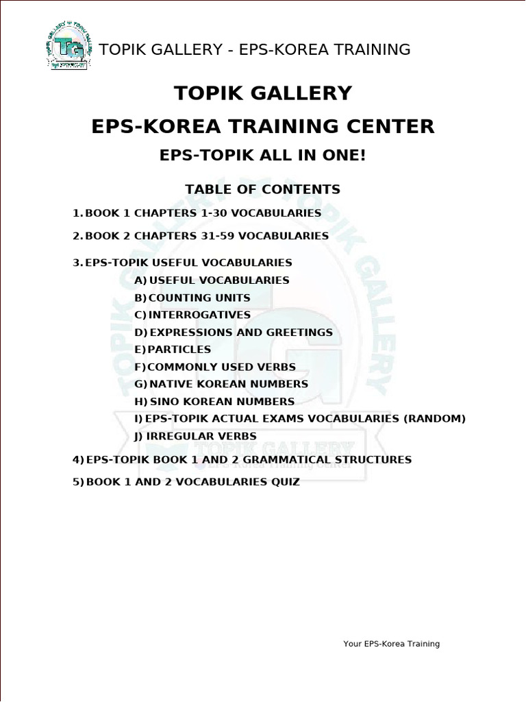 TOPIK GALLERY OFFICIAL Vocabs List | PDF