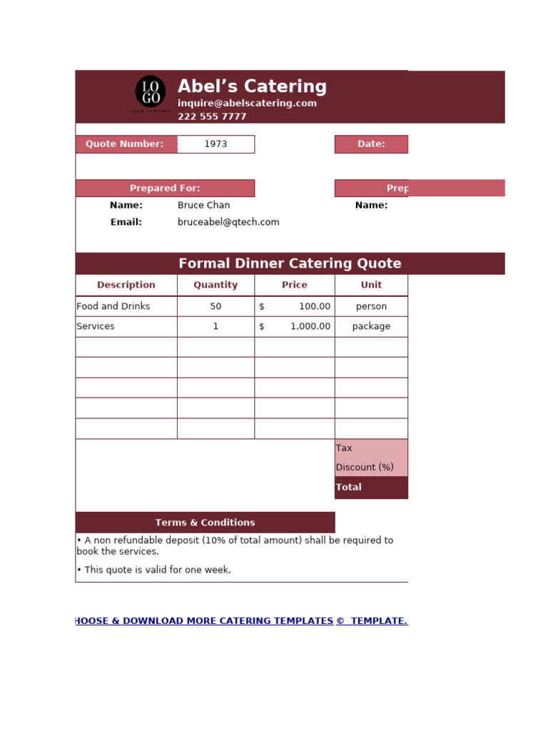 Sample Catering Quotation Template | PDF