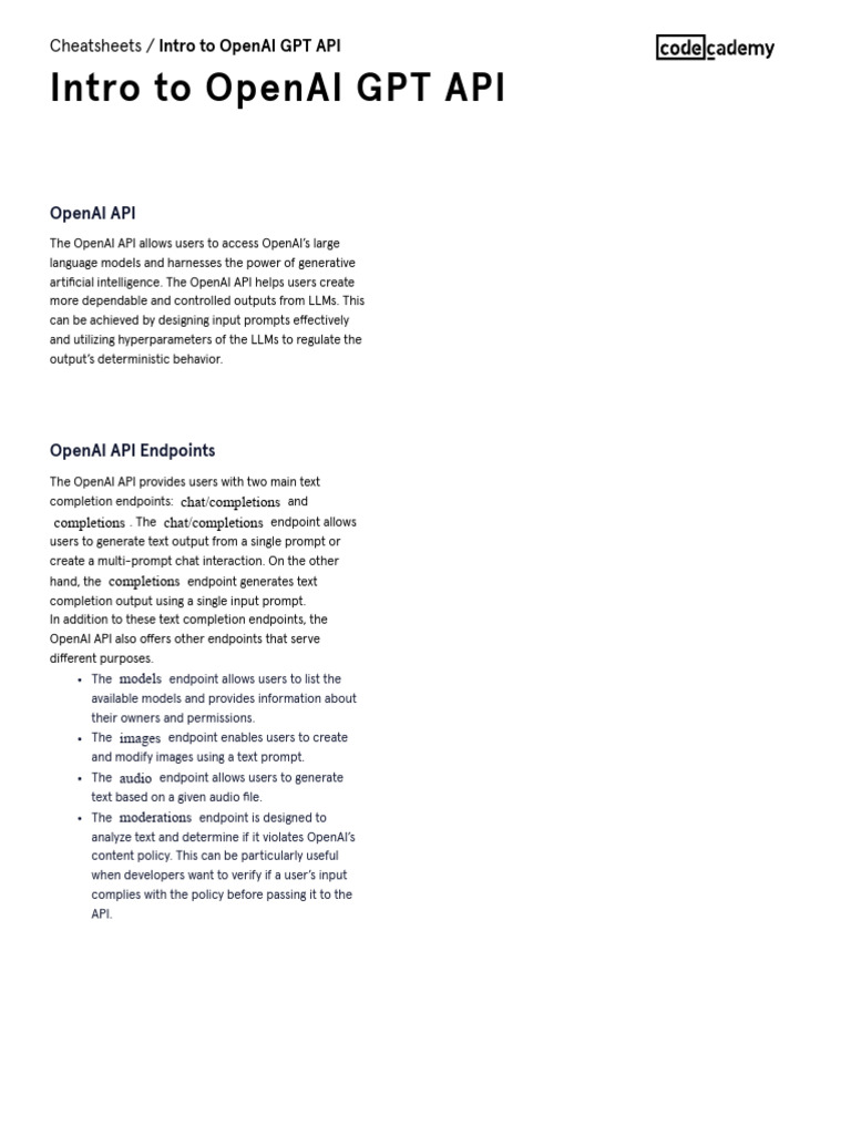 Intro To Openai Gpt Api Intro To Openai Gpt Api Cheatsheet