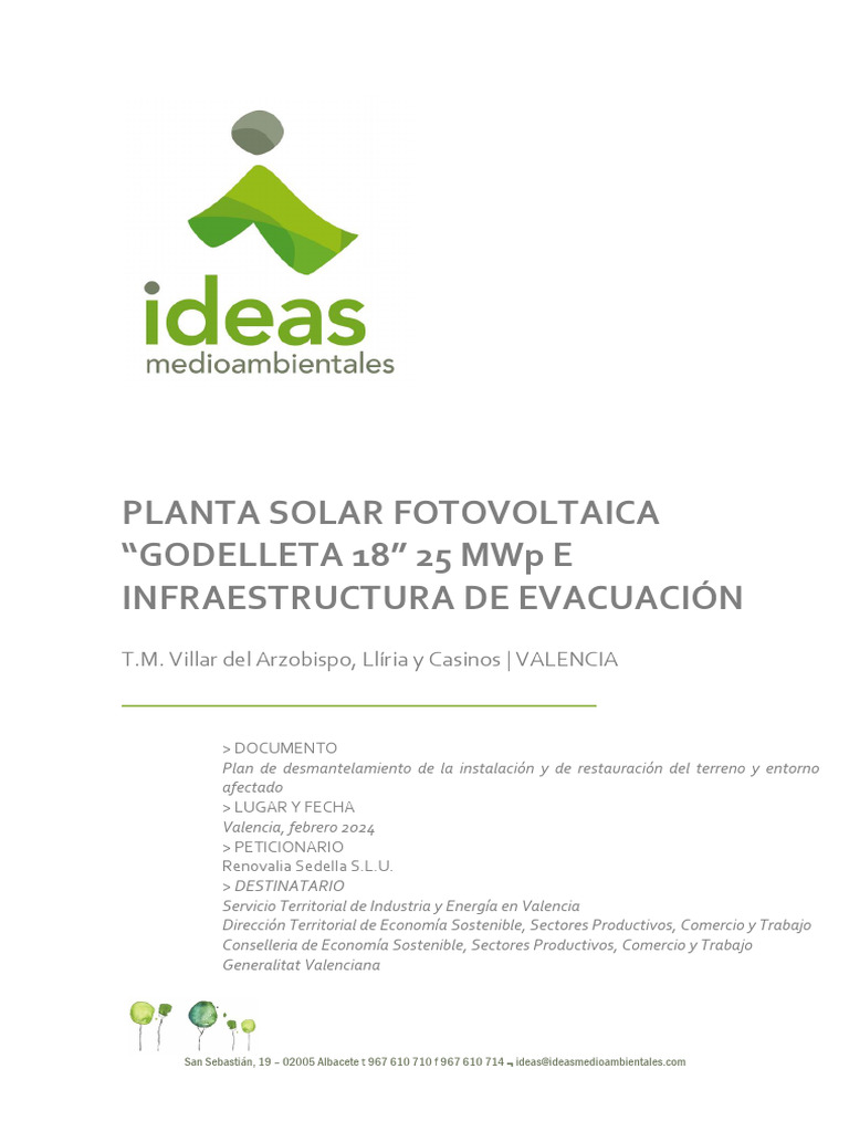 Plan Desmantelamiento G18 - Fdo | PDF | Fotovoltaica | Panel solar