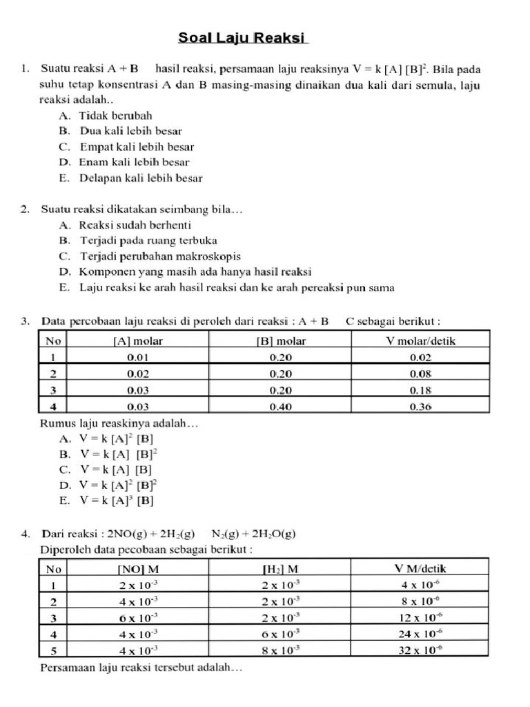 Soal Latihan Laju Reaksi | PDF