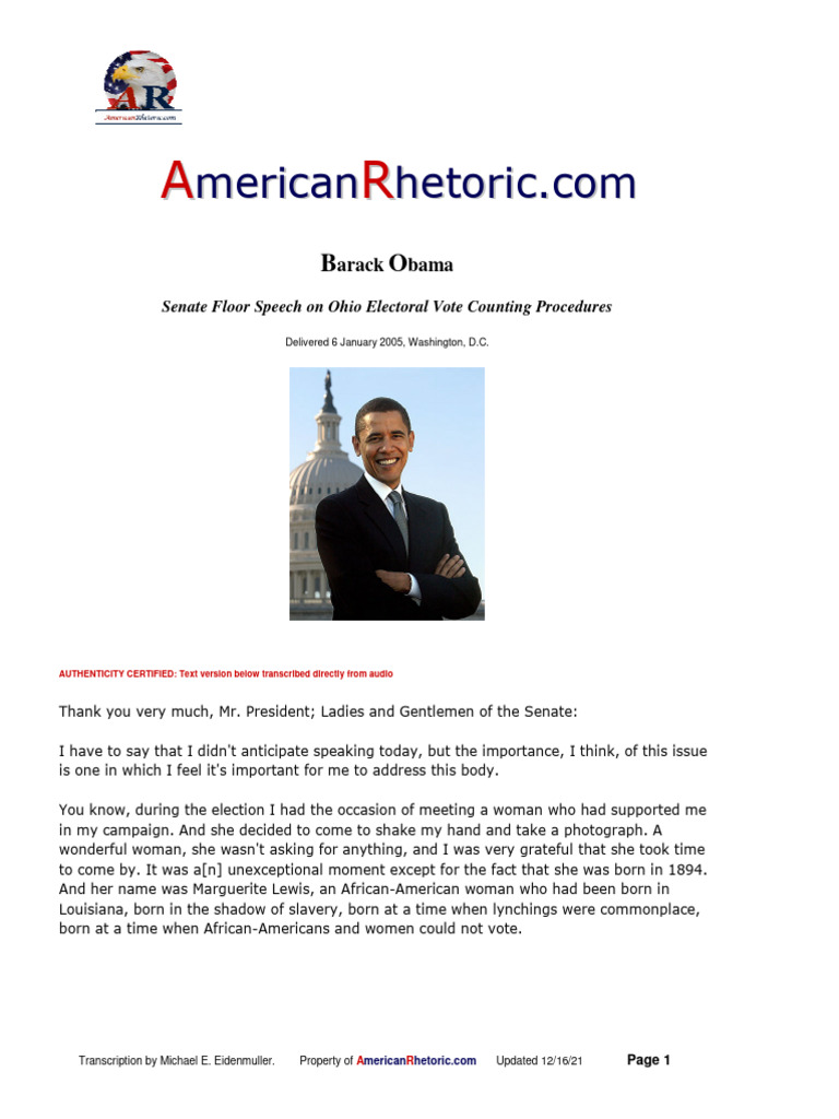 Barack Obama - Senate Speech On Ohio Electoral Vote | PDF | Elections ...