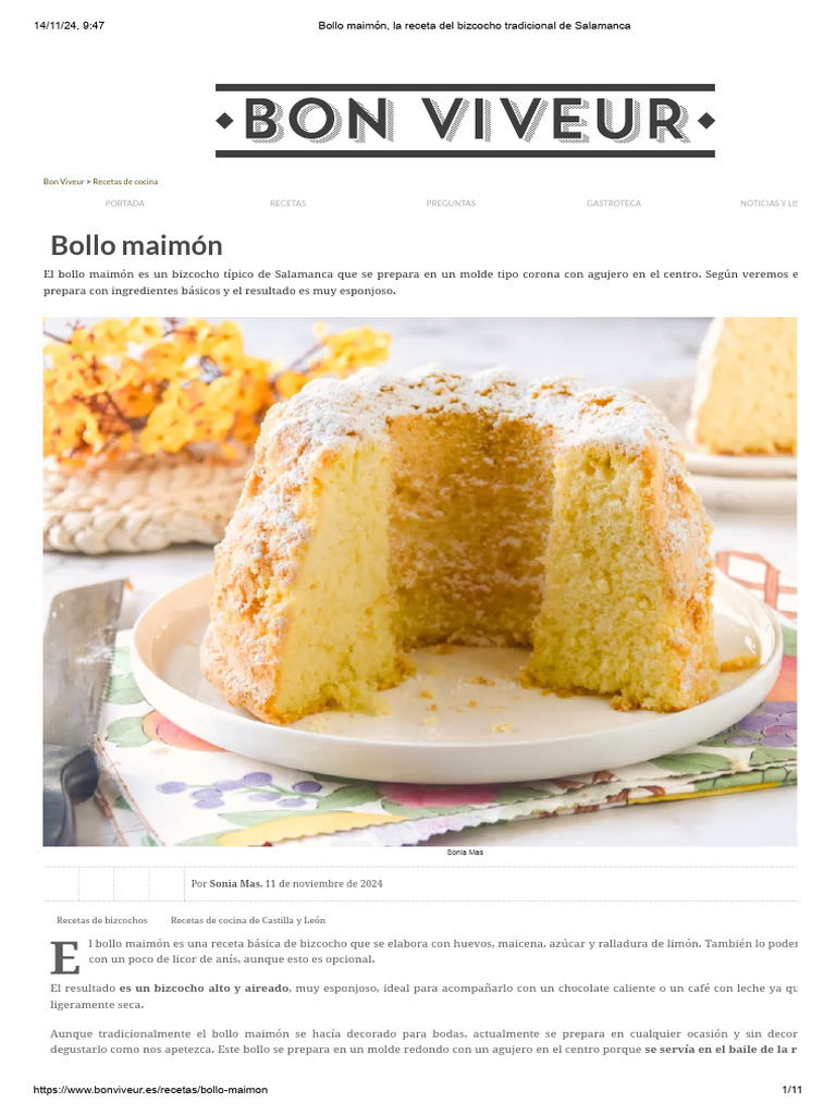 Bollo Maimón, La Receta Del Bizcocho Tradicional de Salamanca | PDF ...