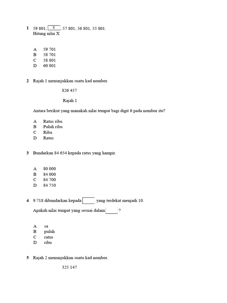 Soalan Matematik Tahun 5 - 240702 - 213632 | PDF