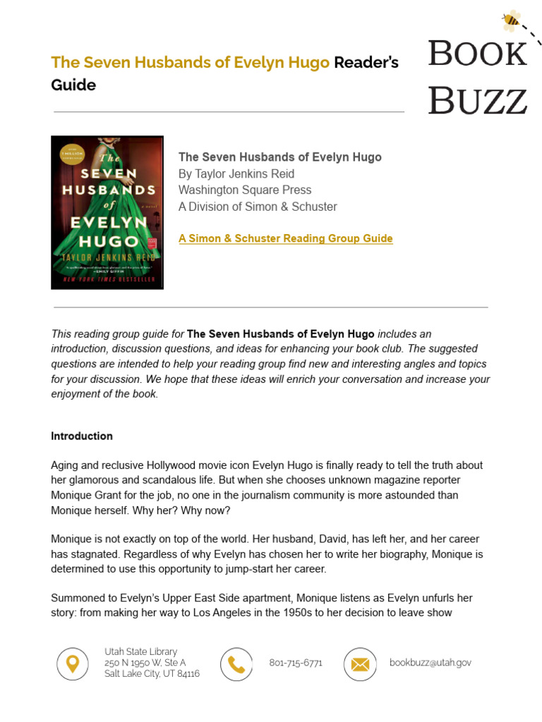 Book Buzz The Seven Husbands of Evelyn Hugo Readers Guide | PDF