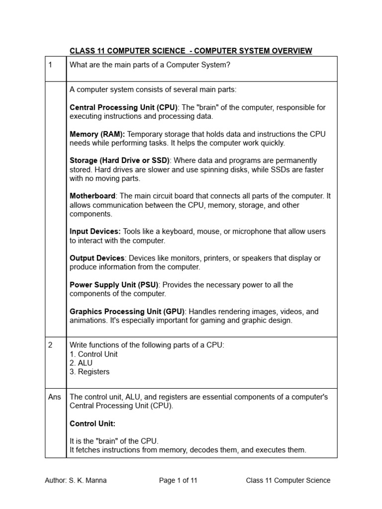 Computer System Overview - Imp Qs | PDF | Computer Data Storage | Random Access Memory