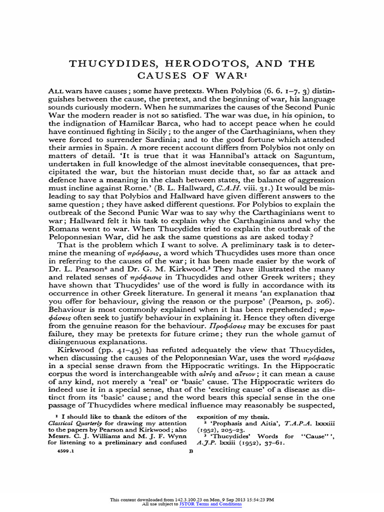 Thucydides, Herodotos, and Causes of War | PDF | Technology & Engineering