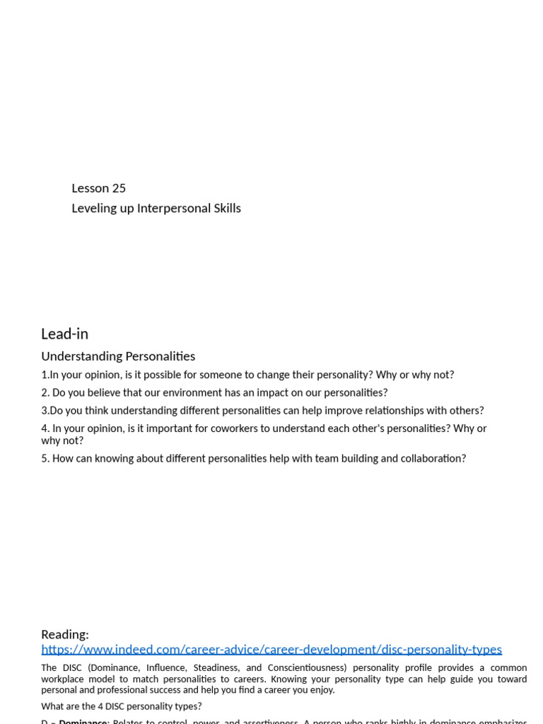 Lesson 25 (1) | PDF | Personality Type | Creativity
