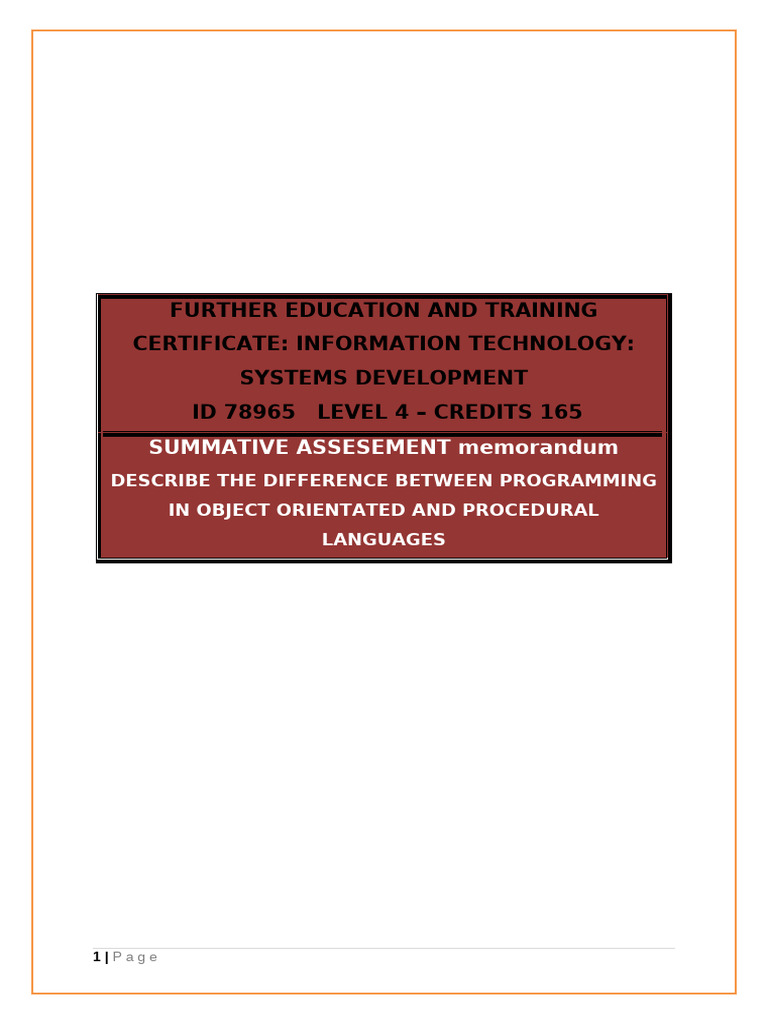 SAQA - 14909 - Summative Memorandum | PDF | Class (Computer Programming) | Inheritance (Object ...