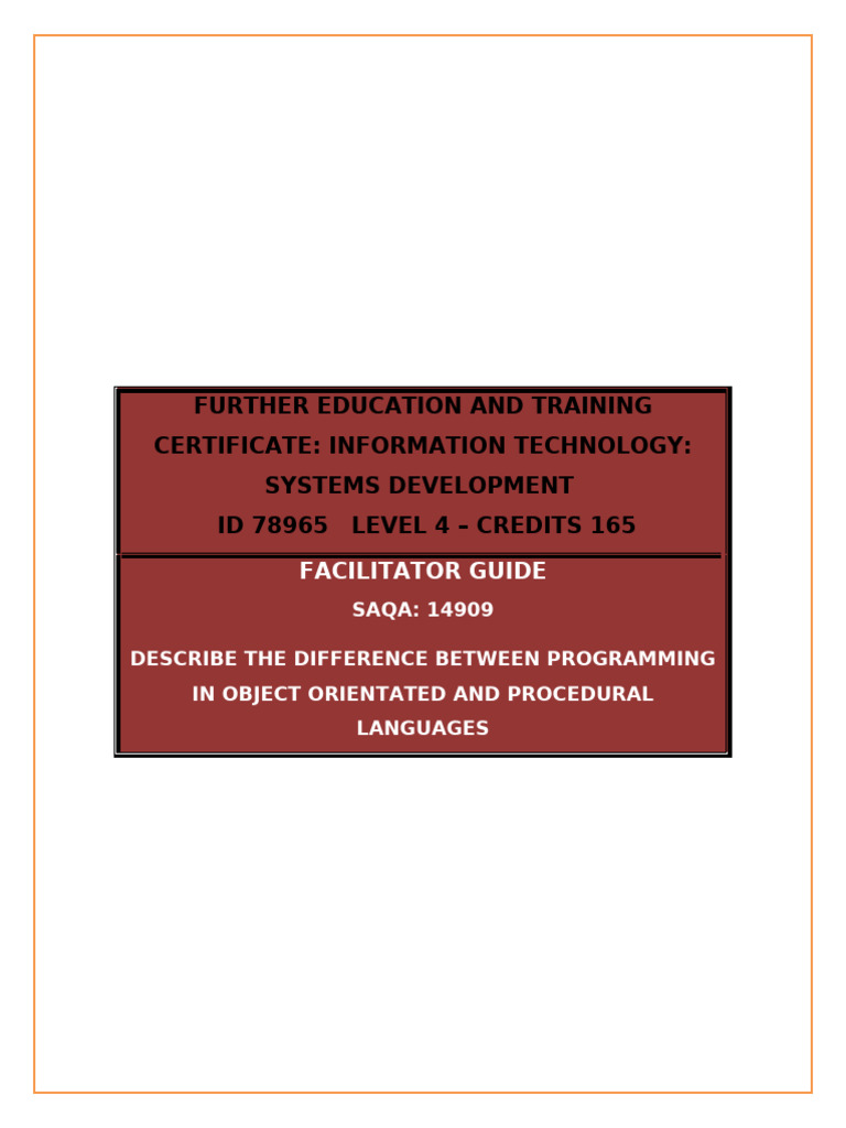SAQA - 14909 - Facilitator Guide | PDF | Method (Computer Programming) | Object Oriented Programming