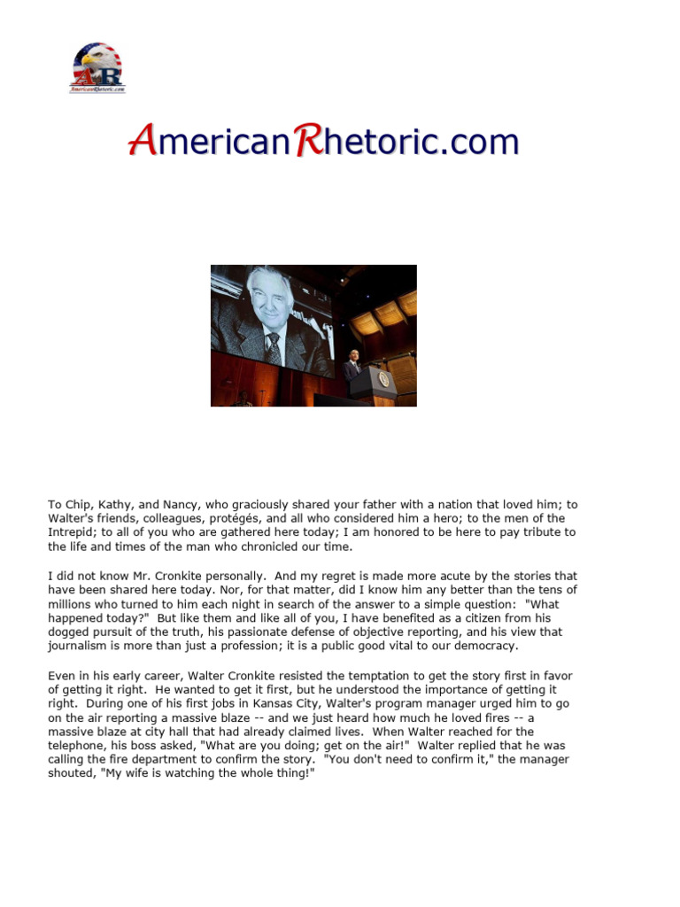 Barack Obama - Walter Cronkite Memorial | PDF | Journalism | Walter ...