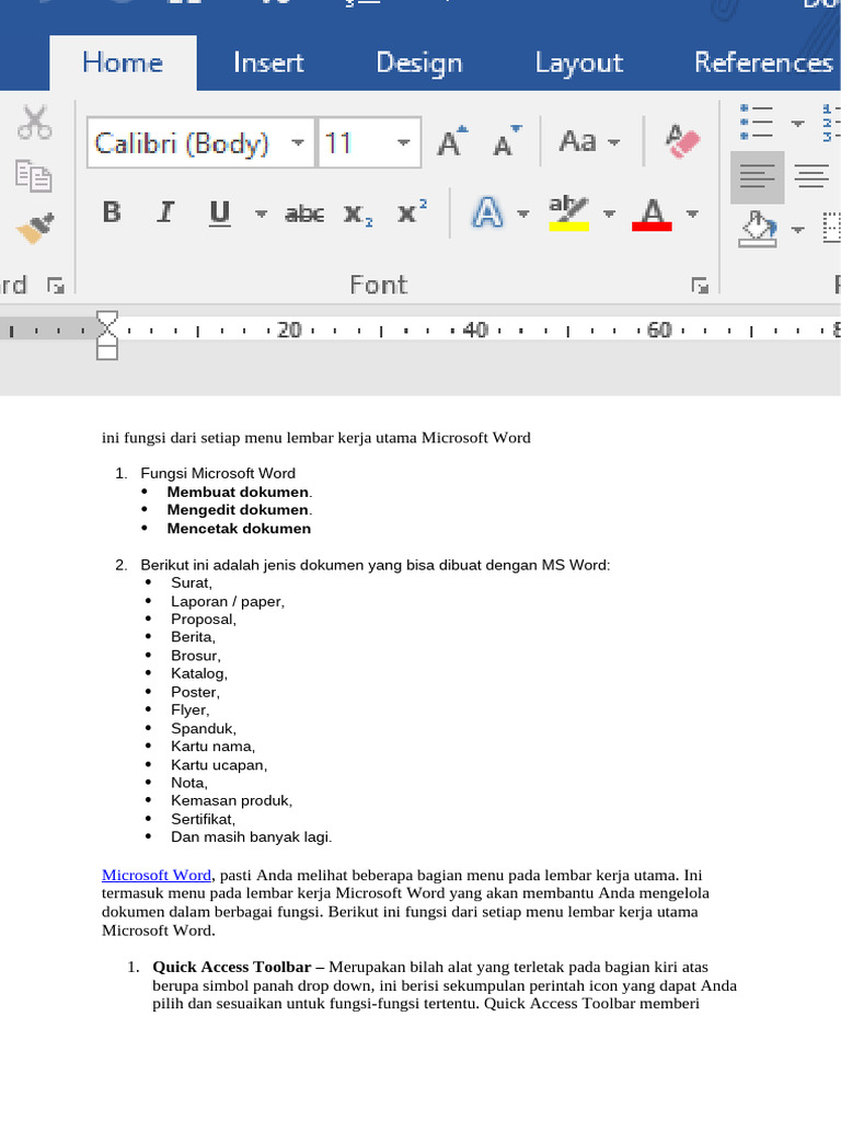 Fungsi Dari Setiap Menu Lembar Kerja Utama Microsoft Word | PDF