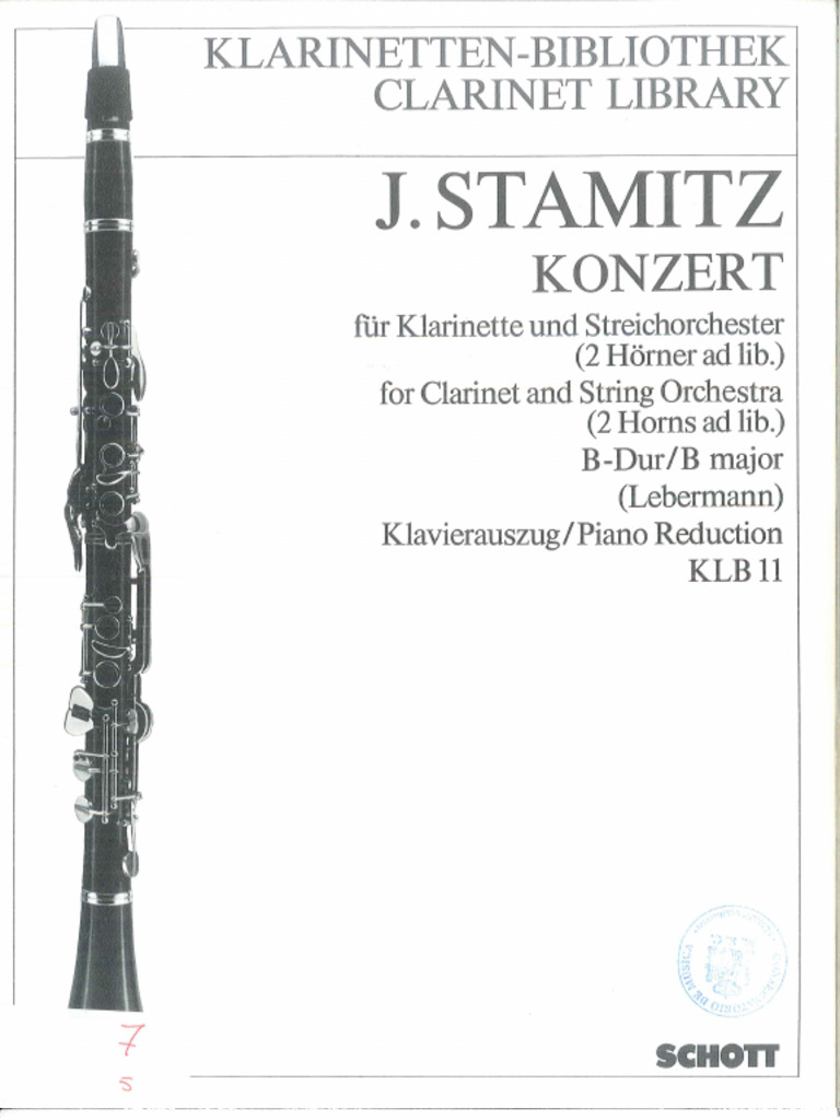 STAMITZ, Johann. - Konzert. (Clarinete y Piano) (Archivo Clarinete 7) | PDF