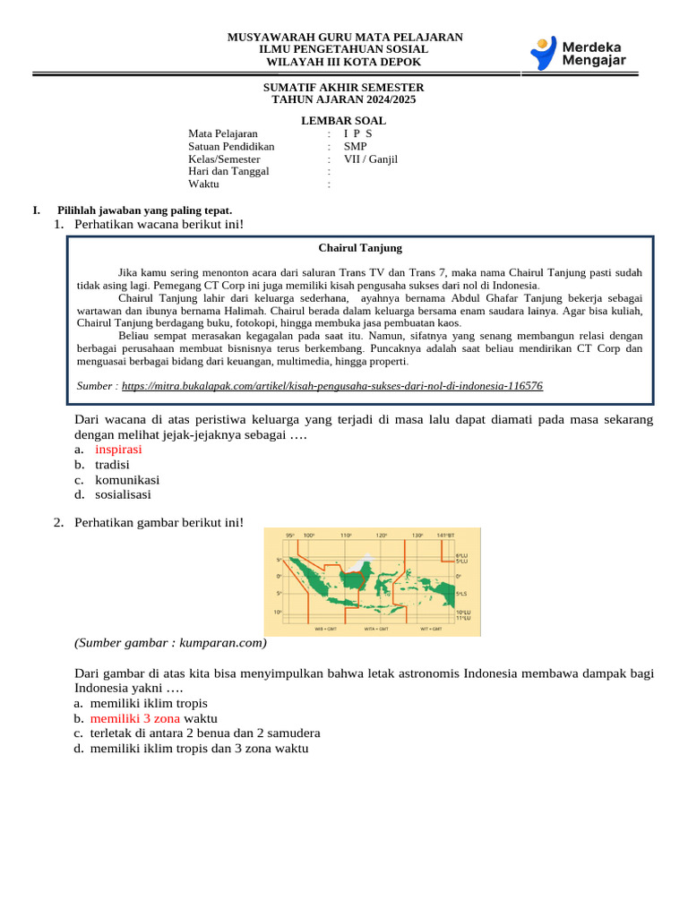 Soal AAS 1 IPS Kelas VII OK | PDF
