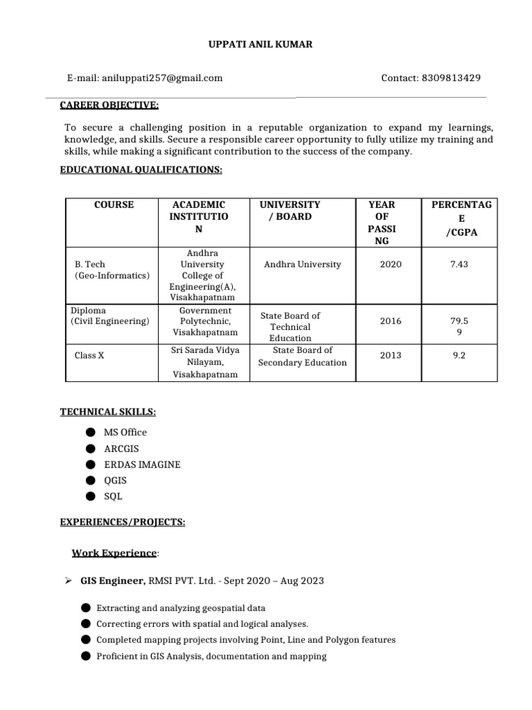 Anil Kumar Resume V2 | PDF | Geographic Information System | Computing