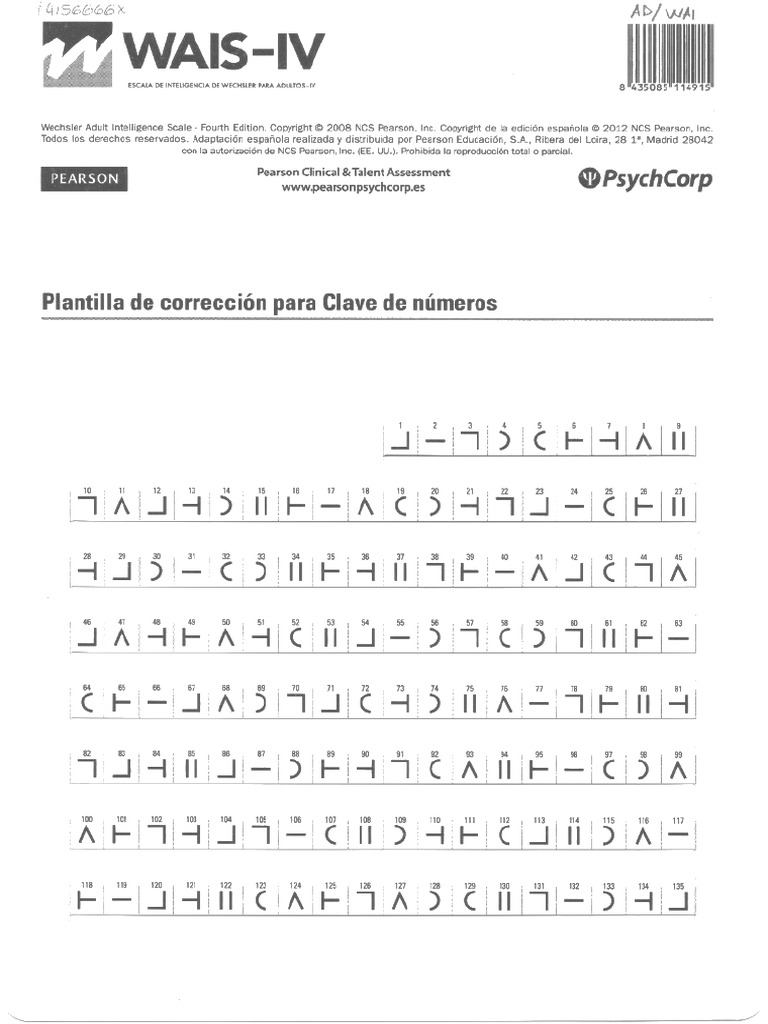 Plantilla Clave de Números (WAIS-IV) | PDF