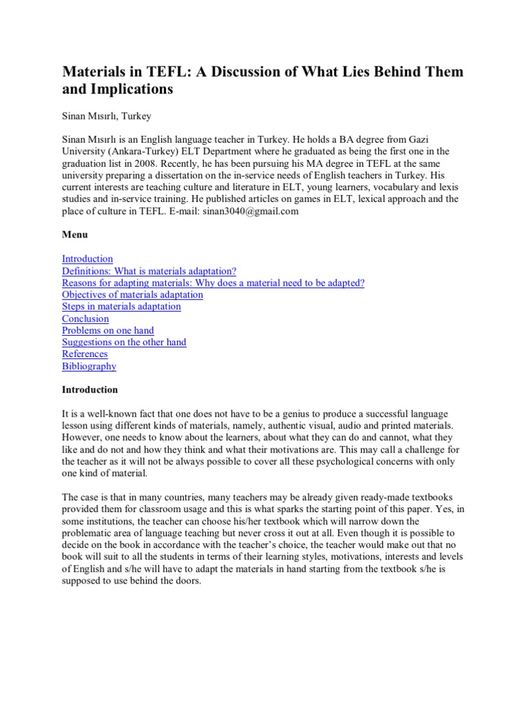 Materials Development in TEFL | PDF | Teaching English As A Foreign ...