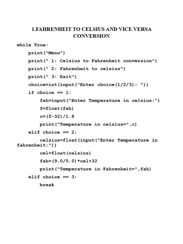 1.fahrenheit To Celsius and Vice Versa Conversion | PDF | Area | Fahrenheit
