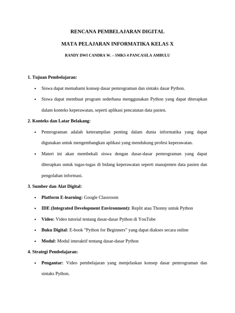 Rencana Pembelajaran Digital Smks4pancasila Randy | PDF | Karier ...