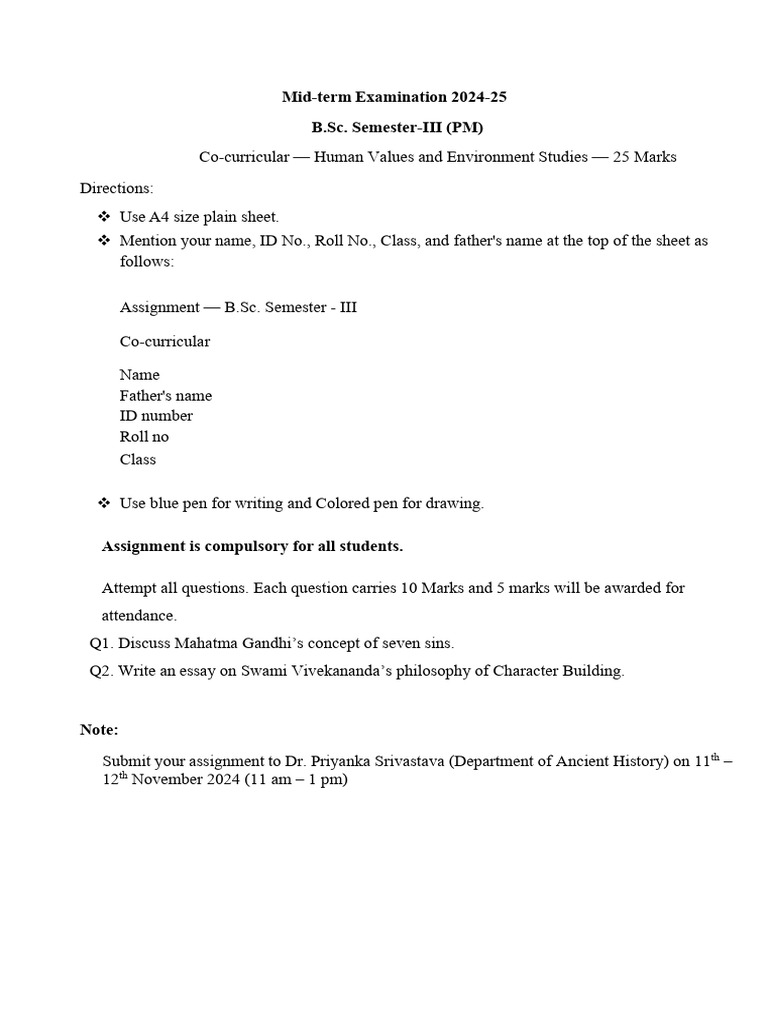 Co-Curricular III Sem Assignment | PDF | Art