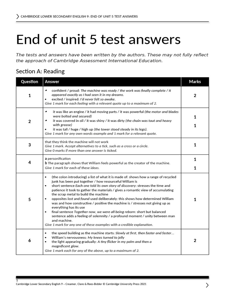 Unit 5 Test Answers for English 9 | PDF | Sentence (Linguistics ...