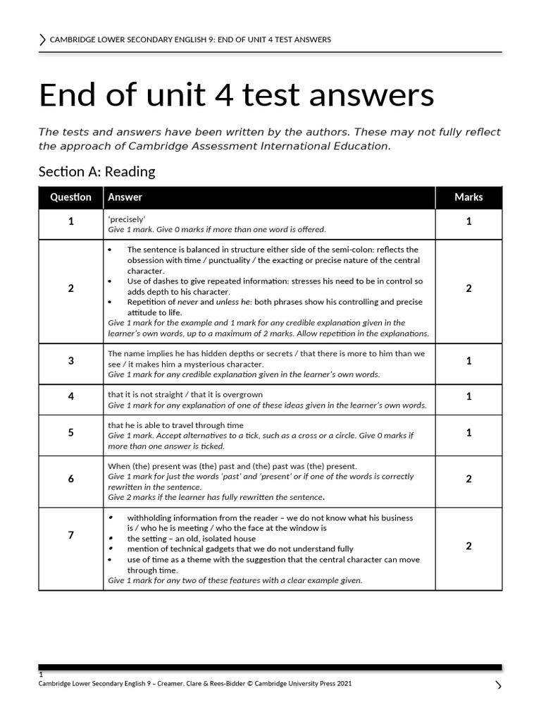 Unit 4 Test Answers for English 9 | PDF | English Language | Vocabulary