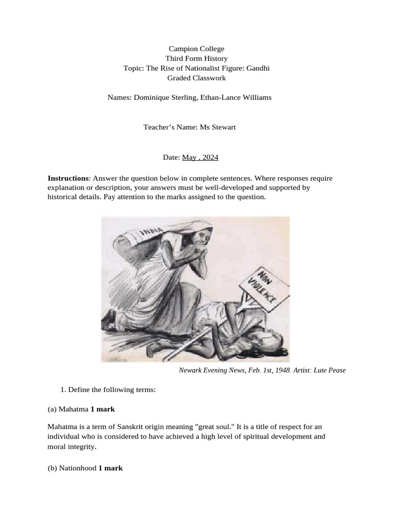 Gandhi Graded ClassWork - 2024 | PDF | Mahatma Gandhi | Partition Of India