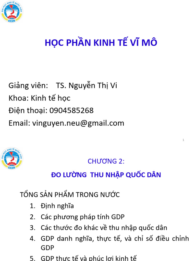 Vi - BG Macro 1 - Chuong 2 - Do Luong Thu Nhap Quoc Dan - ST | PDF