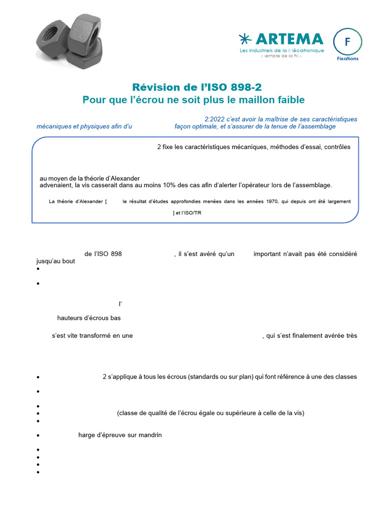 Révision de la norme NF EN ISO 898-2 | PDF | Écrou | Vis de fixation