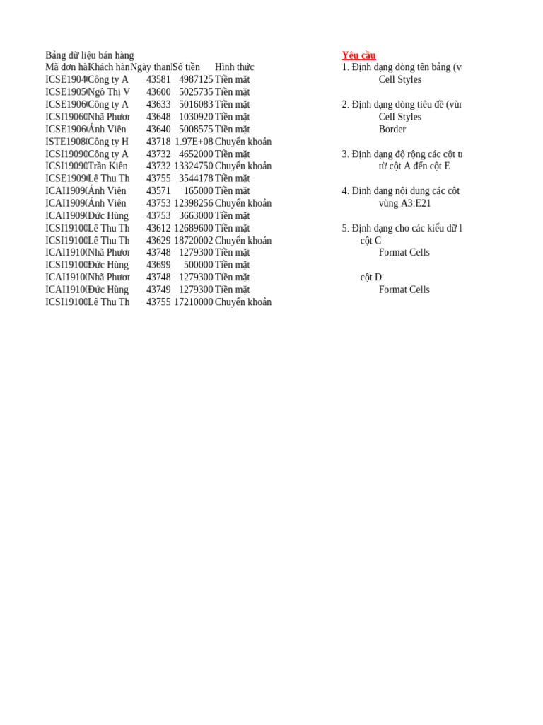 C3 - BT - Định Dạng Bảng Dữ Liệu - Bài 2 | PDF