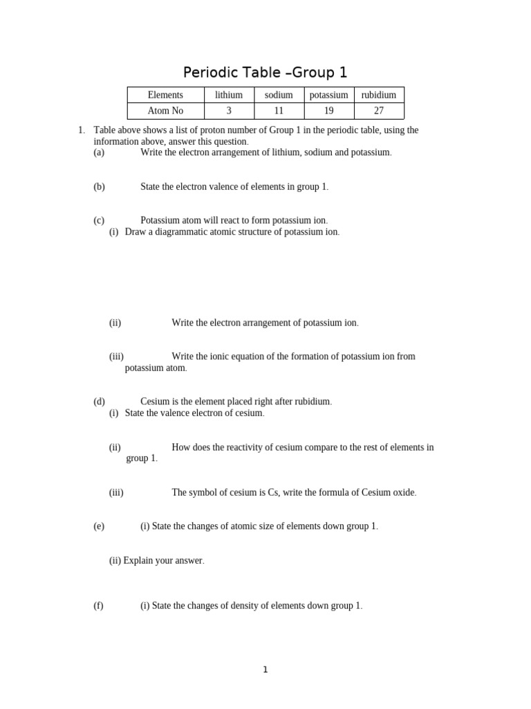 Group 1 Elements in the Periodic Table | PDF | Chemical Elements | Ion