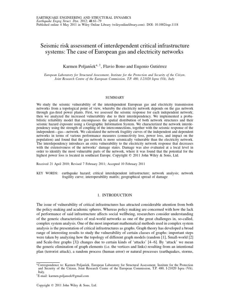 Seismic Risk Assessment of Interdependent Critical Infrastructure ...