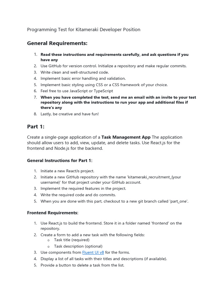 Kitameraki Developer Test: Task App | PDF | Software | Software Engineering