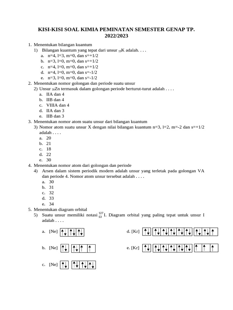 KISI-kisi Soal Kimia P Genap 2022-2023 | PDF