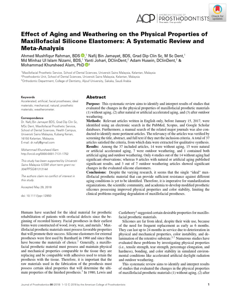 Affect of Aging in Maxfac | PDF | Hardness | Prosthesis