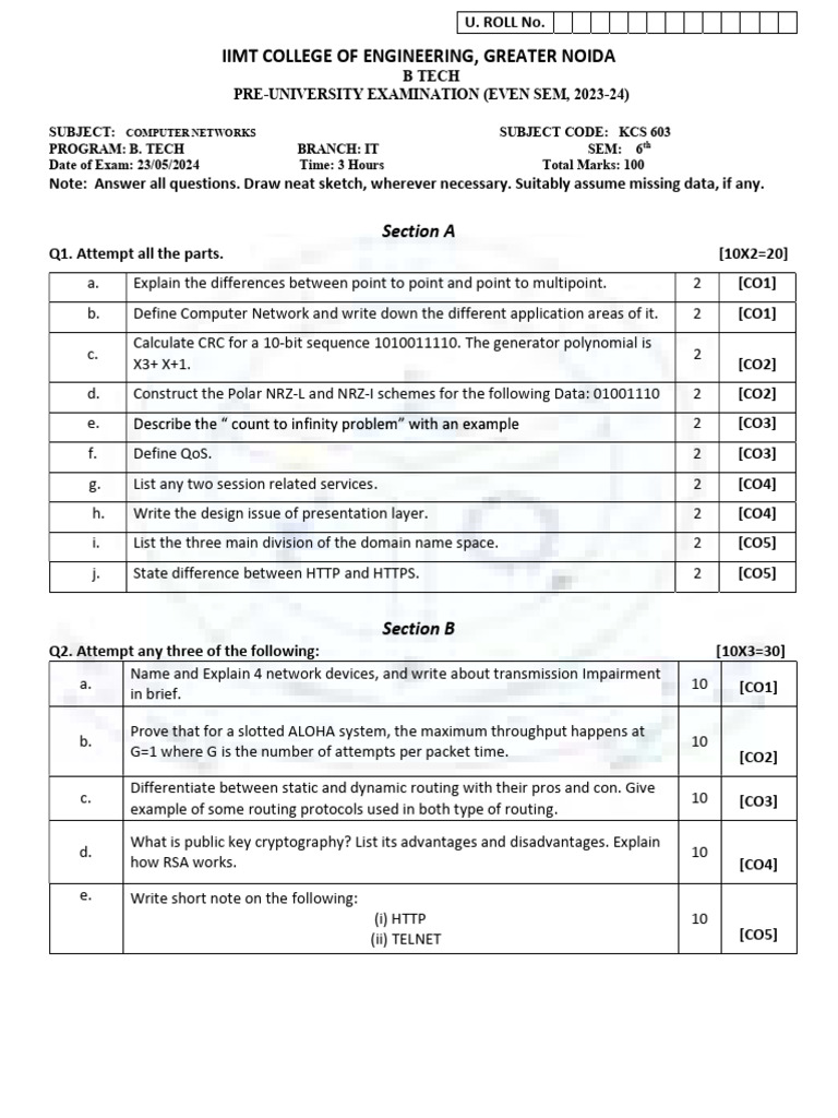 Computer Networks Exam 2024 | PDF | Internet Protocols | Internet Architecture