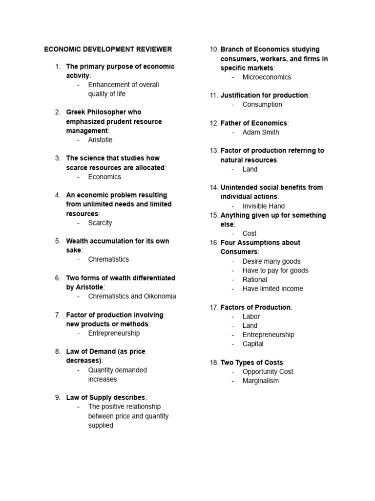 Economic Development Reviewer | PDF | Economics | Macroeconomics