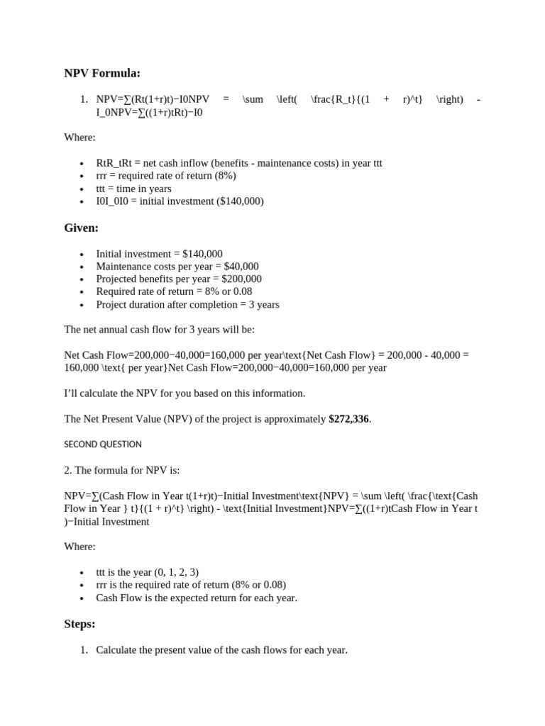 NPV Formula | PDF | Net Present Value | Discounted Cash Flow