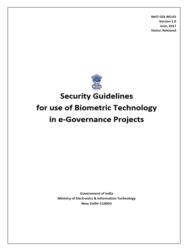 Security Guidelines For Use of Biometric Technology in E-Governance ...