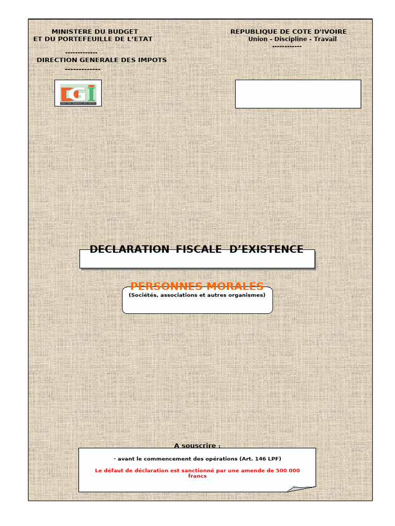 Modèle de Déclaration Fiscale d'Existence | PDF | Impôts | Financement ...